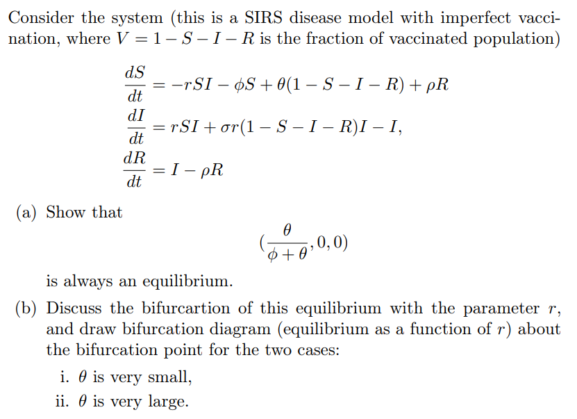 Solved Consider the system (this is a SIRS disease model | Chegg.com
