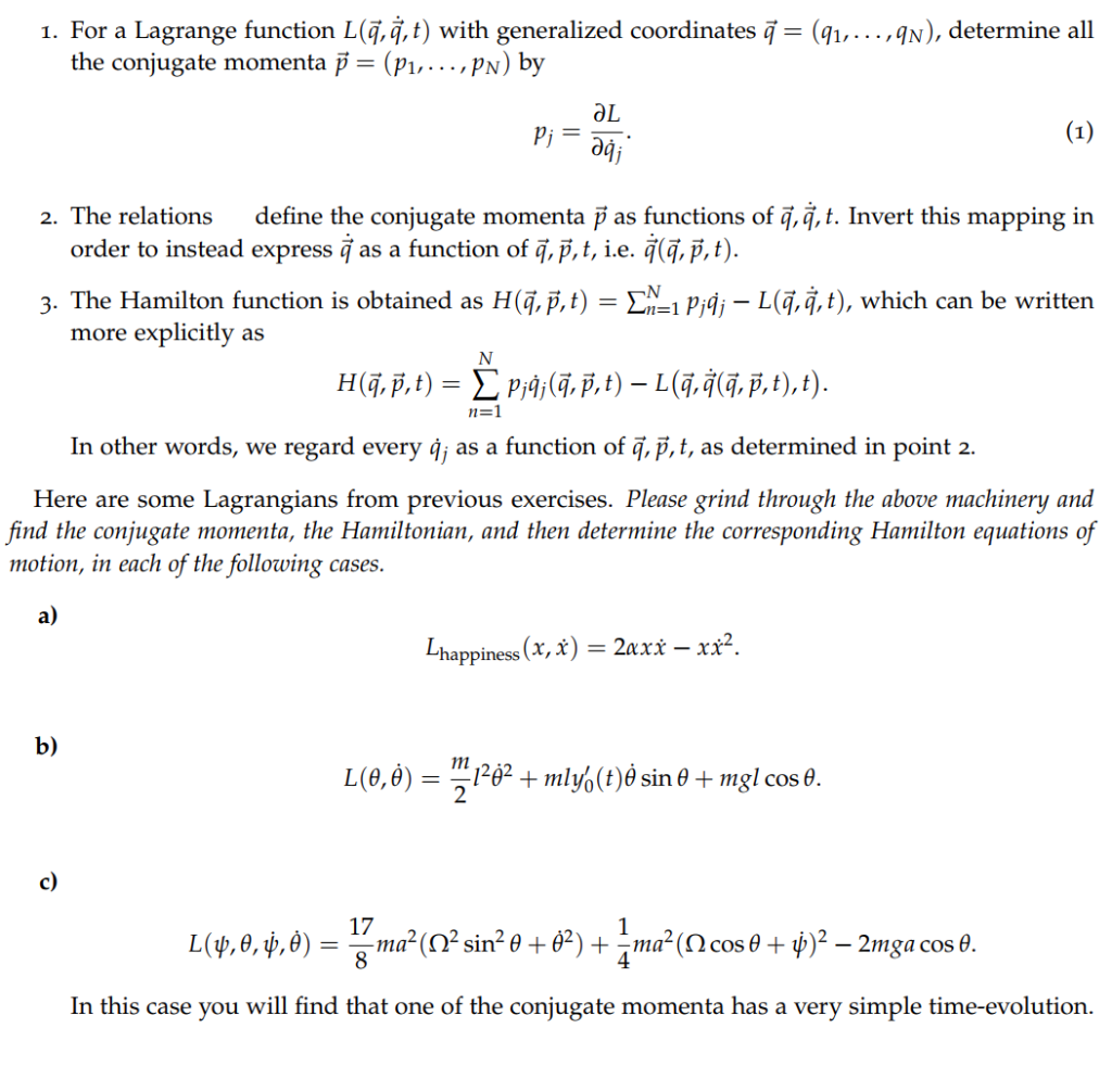 Solved 1. For a Lagrange function L(q,q˙,t) with generalized | Chegg.com
