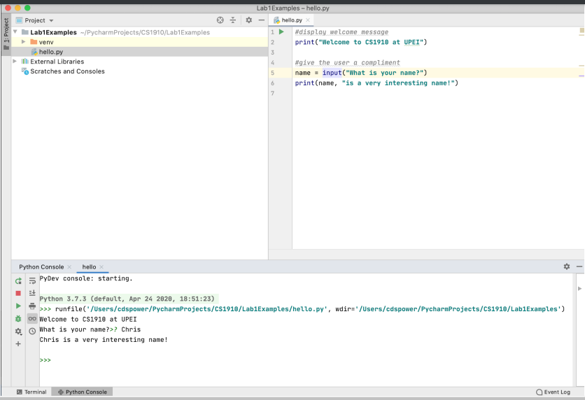 Solved 0 1: Project Project Lab1Examples/Pycharm | Chegg.com