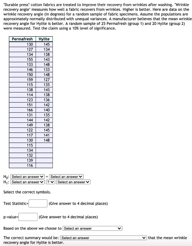 Solved "Durable press" cotton fabrics are treated to improve | Chegg.com