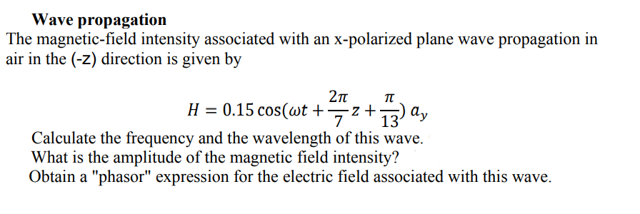 Solved Wave propagation The magnetic-field intensity | Chegg.com