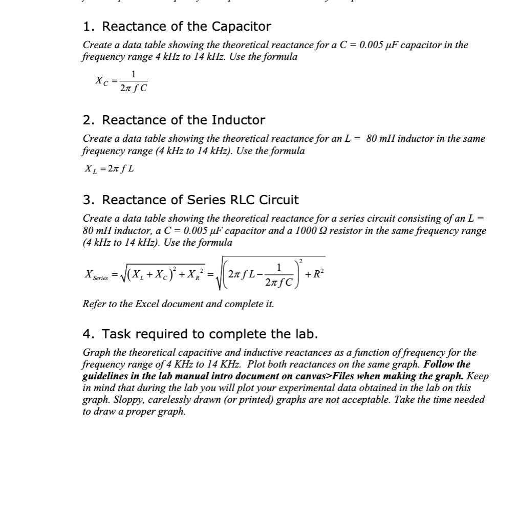 Solved 1. Reactance of the Capacitor Create a data table | Chegg.com