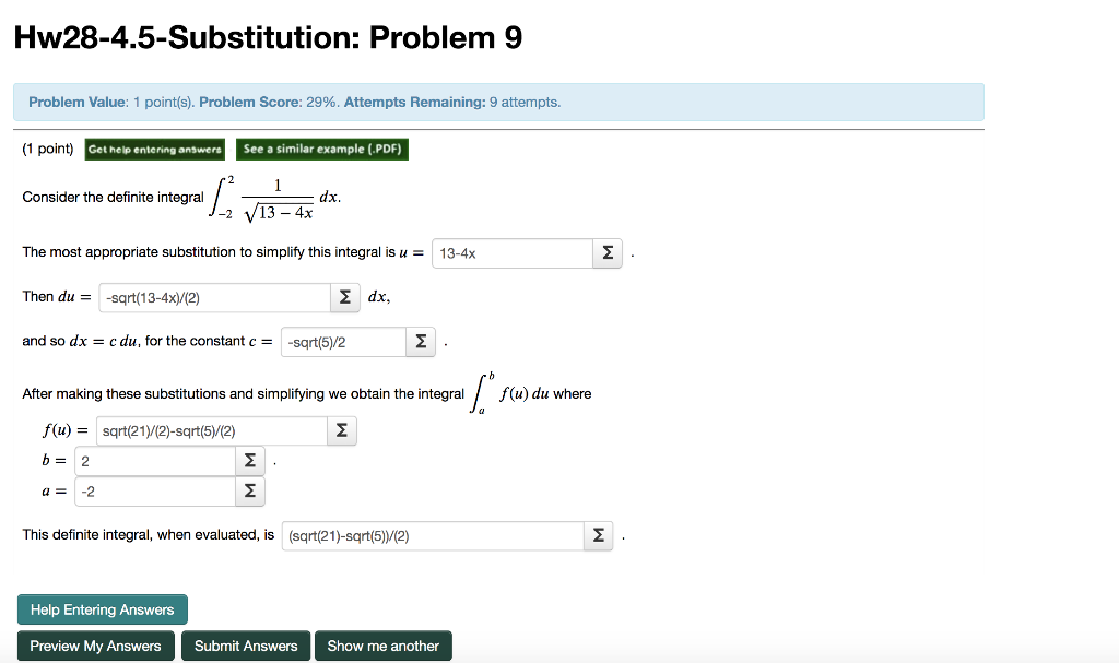 Solved Hw28-4.5-Substitution: Problem 9 Problem Value: 1 | Chegg.com