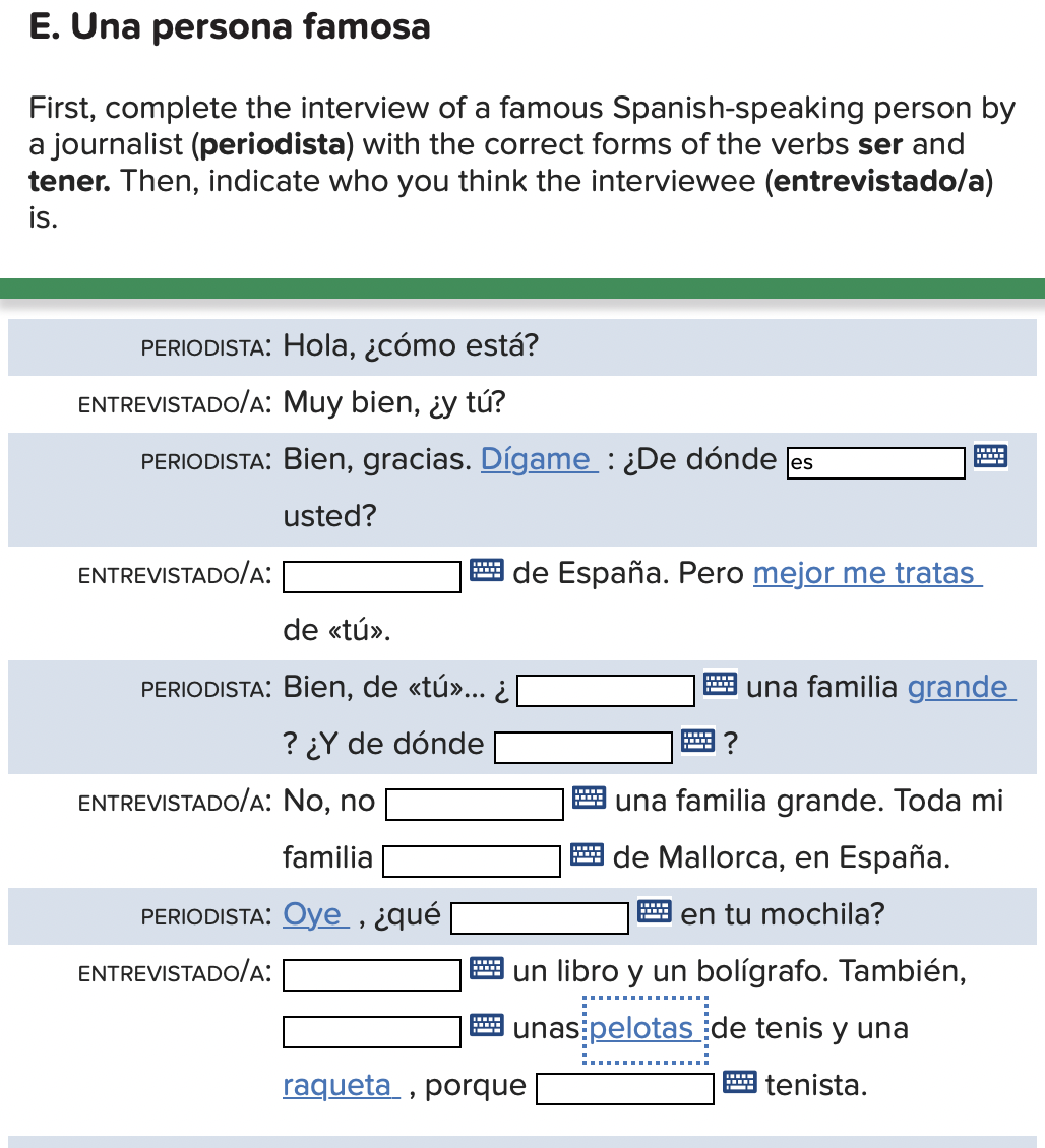 E. Una persona famosa First, complete the interview | Chegg.com