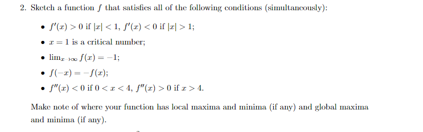 Solved 2. Sketch a function f that satisfies all of the | Chegg.com