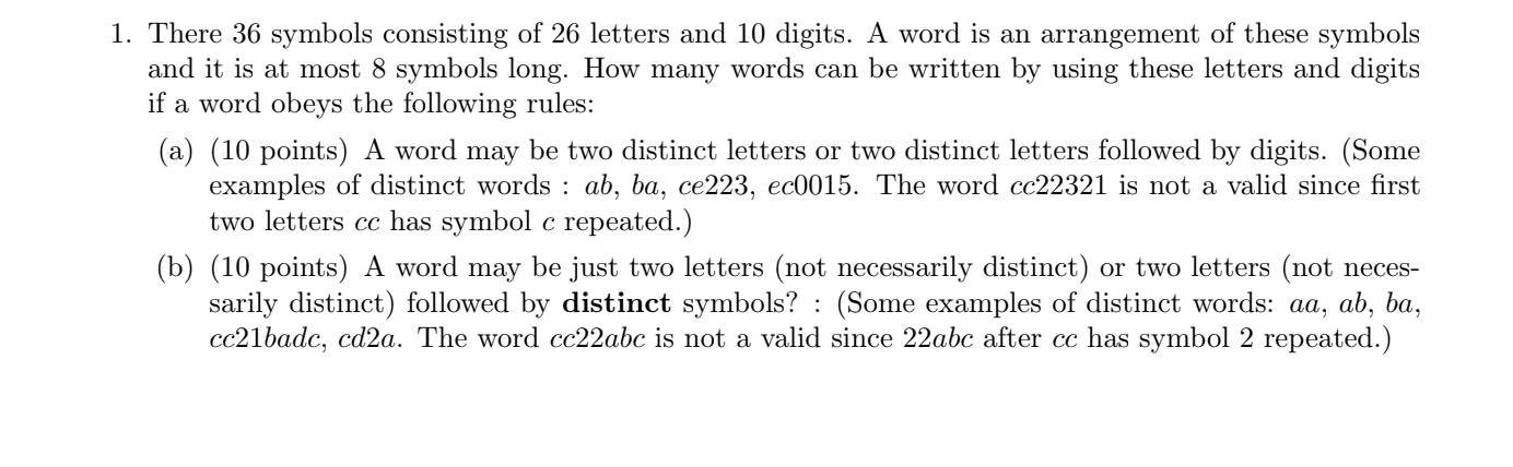 Solved 1. There 36 symbols consisting of 26 letters and 10 | Chegg.com