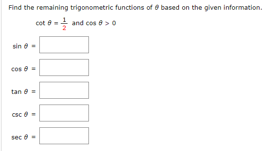 Solved Find the remaining trigonometric functions of based | Chegg.com