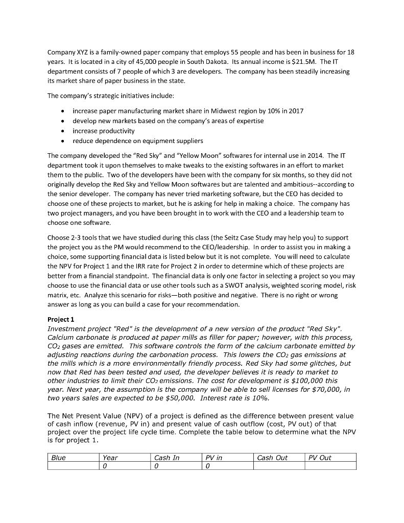 Solved Company XYZ is a family-owned paper company that | Chegg.com