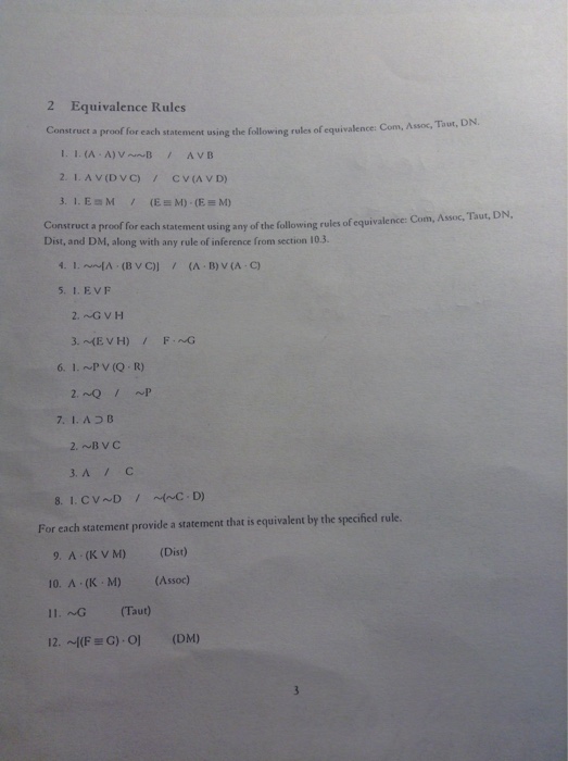 Solved 2 Equivalence Rules Construct a proof for each | Chegg.com
