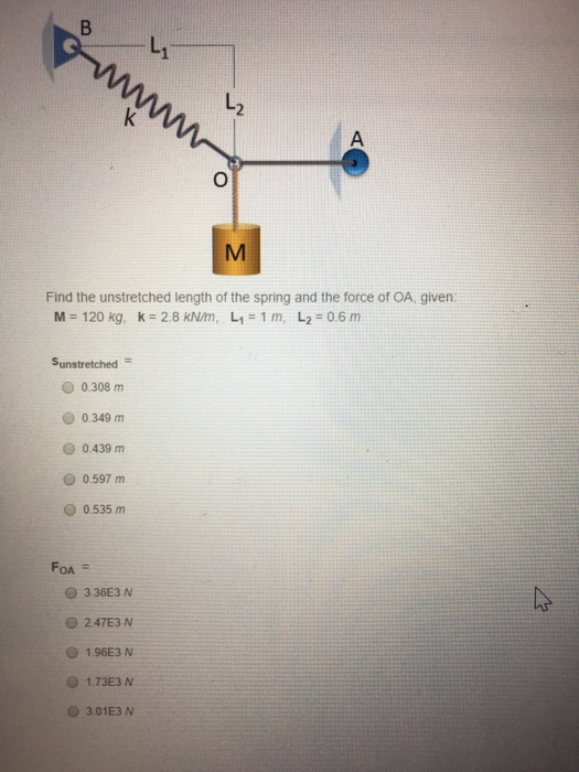 Solved Find the unstretched length of the spring and the | Chegg.com