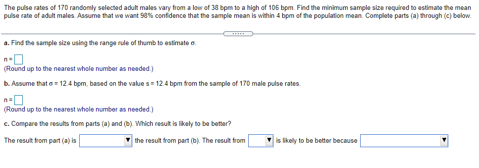Solved The pulse rates of 170 randomly selected adult males | Chegg.com