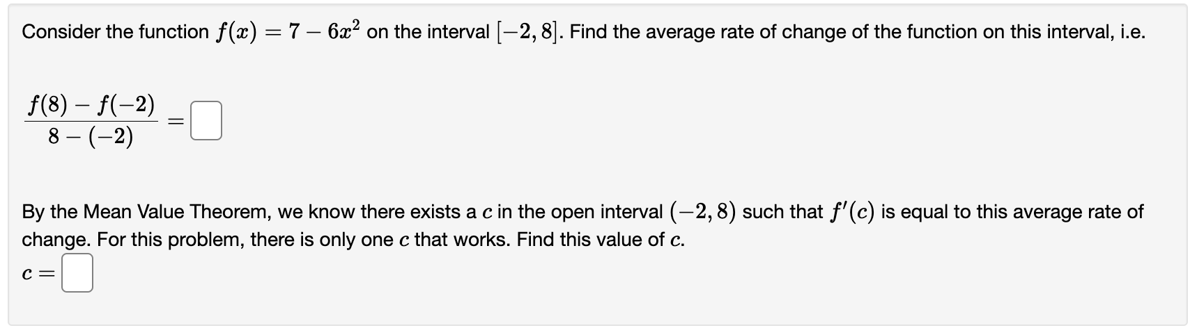 Solved Consider the function f(x)=7−6x2 on the interval | Chegg.com