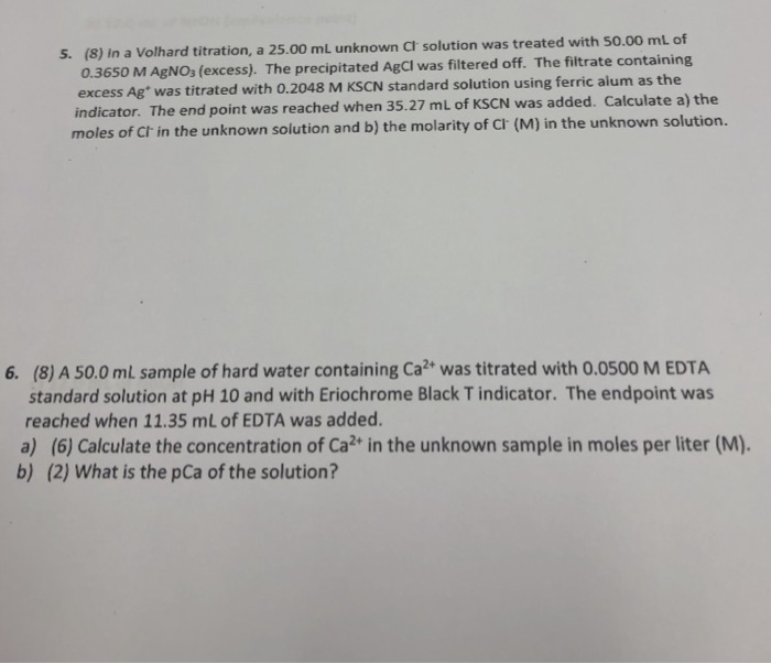 Solved s. (8) In a Volhard titration, a 25.00 mL unknown CI | Chegg.com