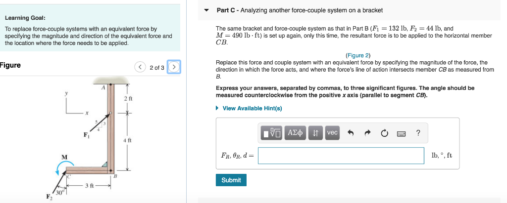 Solved Part C - Analyzing another force-couple system on a | Chegg.com