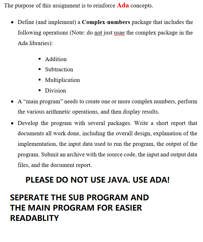 Solved The purpose of this assignment is to reinforce Ada | Chegg.com