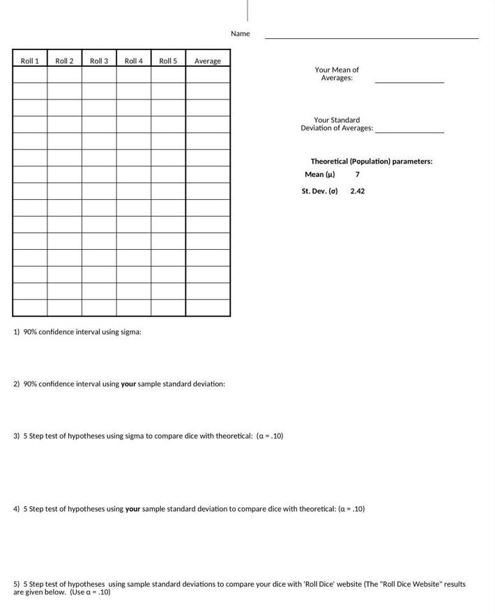 Rolling Dice Probability Worksheets