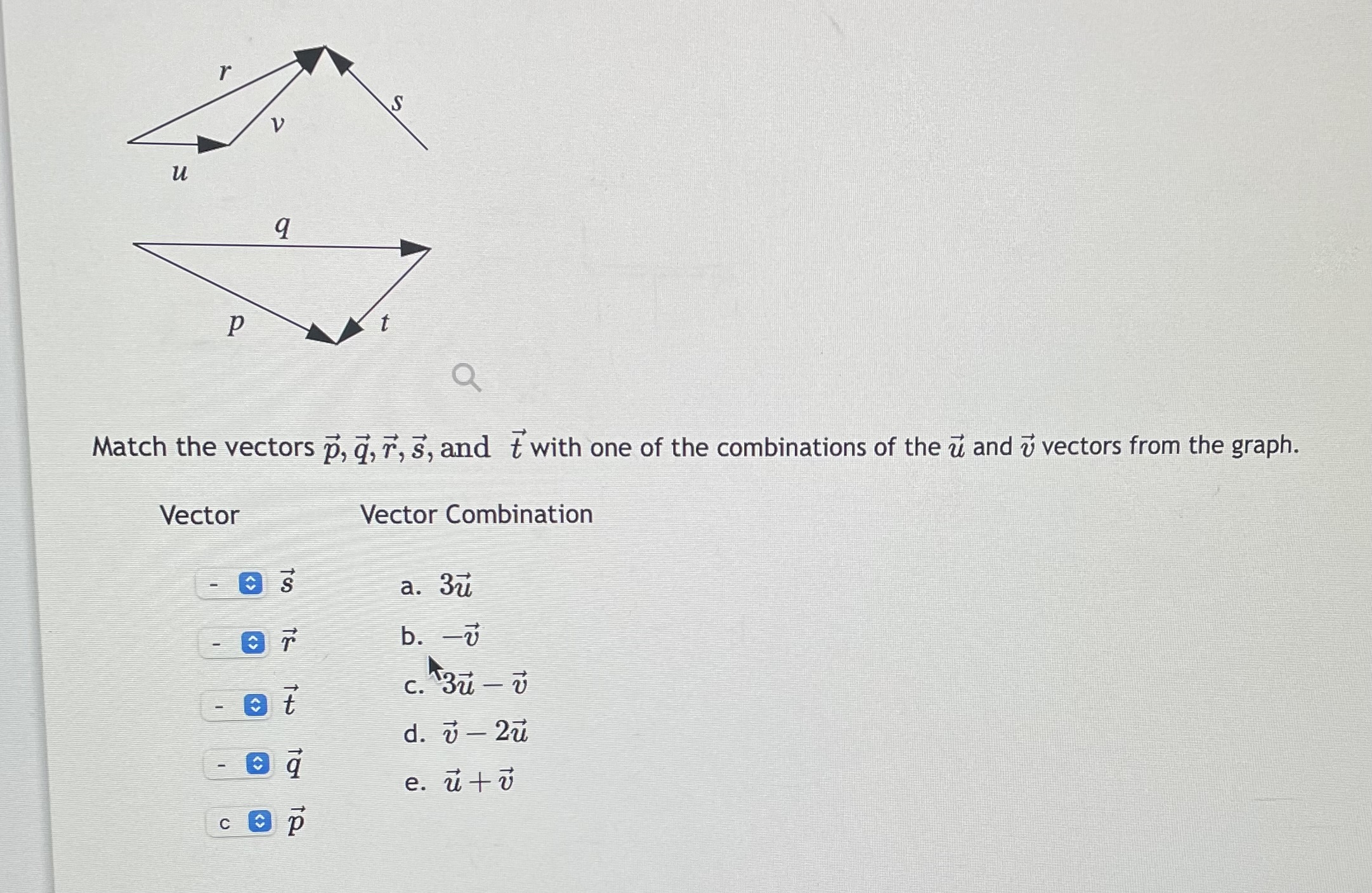 Solved Match the vectors vec(p),vec(q),vec(r),vec(s), ﻿and | Chegg.com