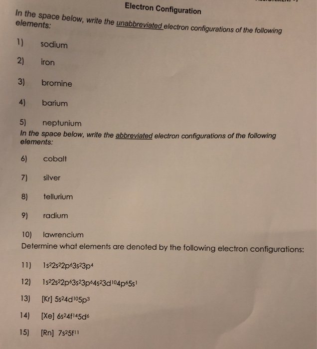 Solved Electron Configuration In the space below, write the | Chegg.com