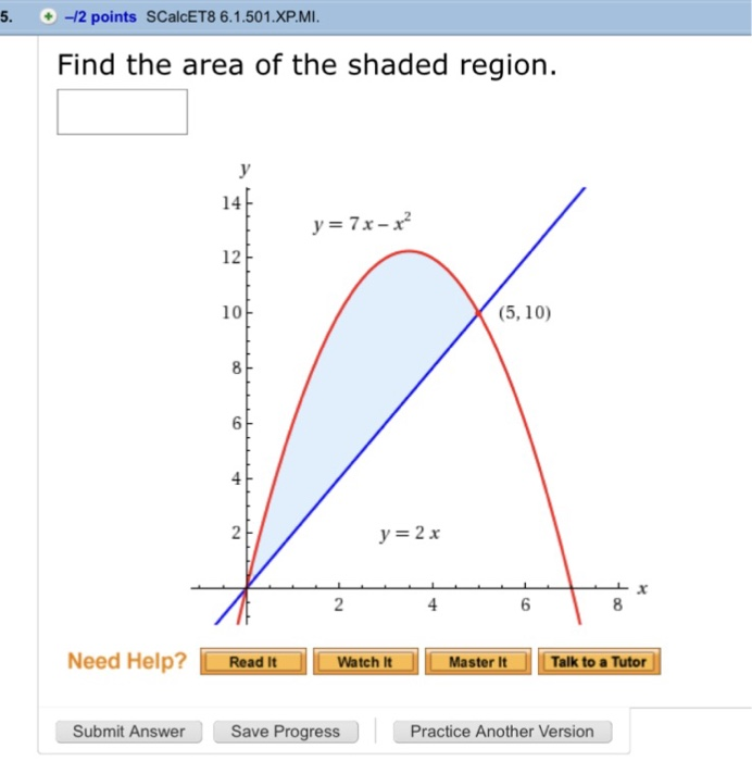 Solved 5. +-12 points SCalcET8 6.1.501.XP.MI Find the area | Chegg.com Solved 5. +-12 points SCalcET8 6.1.501.XP.MI Find the area | Chegg.com