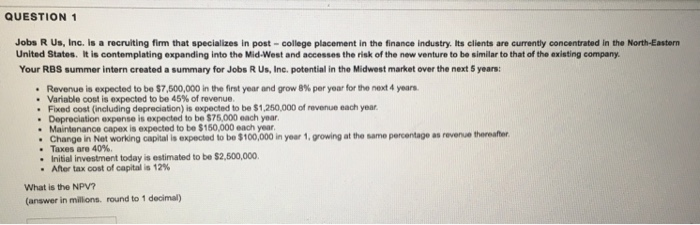 Solved QUESTION 1 Jobs R Us, Inc. Is a recruiting firm that | Chegg.com