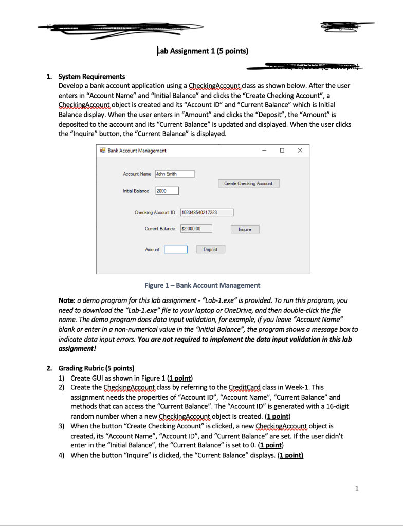 Solved 1. System Requirements Develop a bank account | Chegg.com