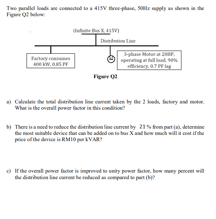 Solved Two parallel loads are connected to a 415V | Chegg.com