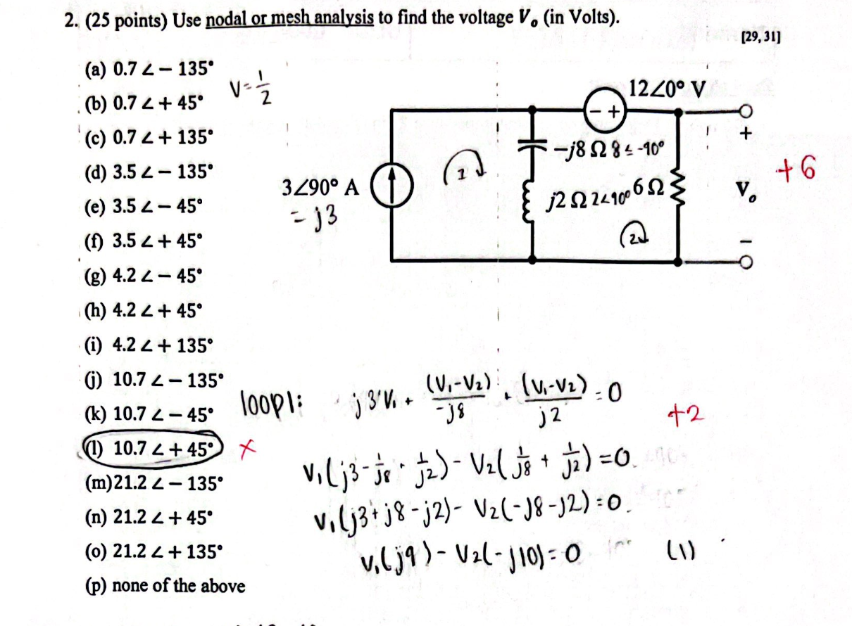 Solved 2. (25 points) Use nodal or mesh analysis to find the | Chegg.com