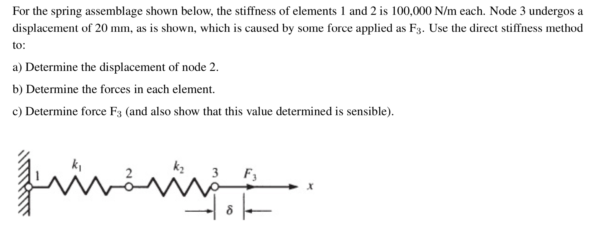 Solved For the spring assemblage shown below, the stiffness | Chegg.com