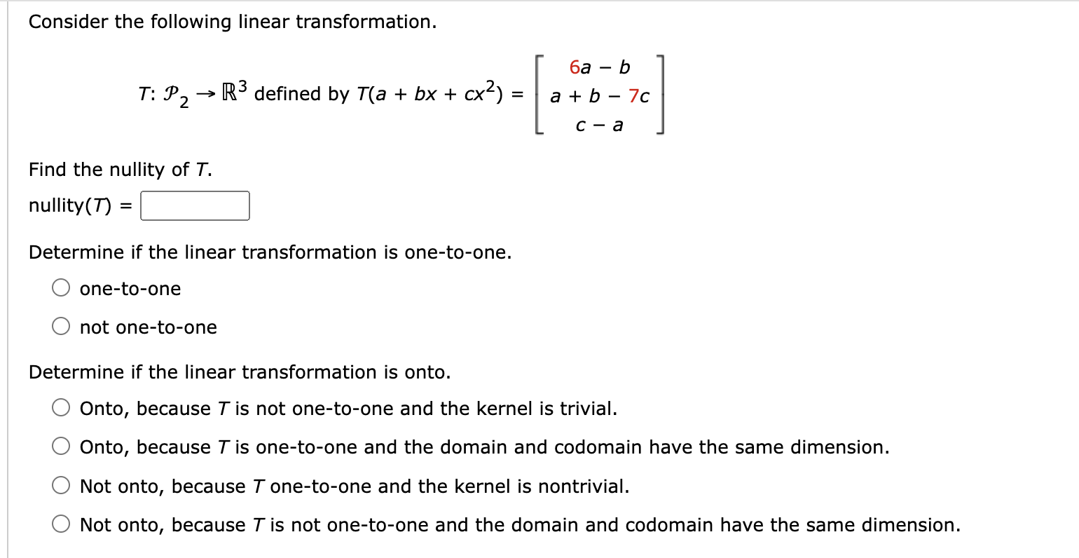 Solved Consider the following linear transformation. T:P2→R3 | Chegg.com