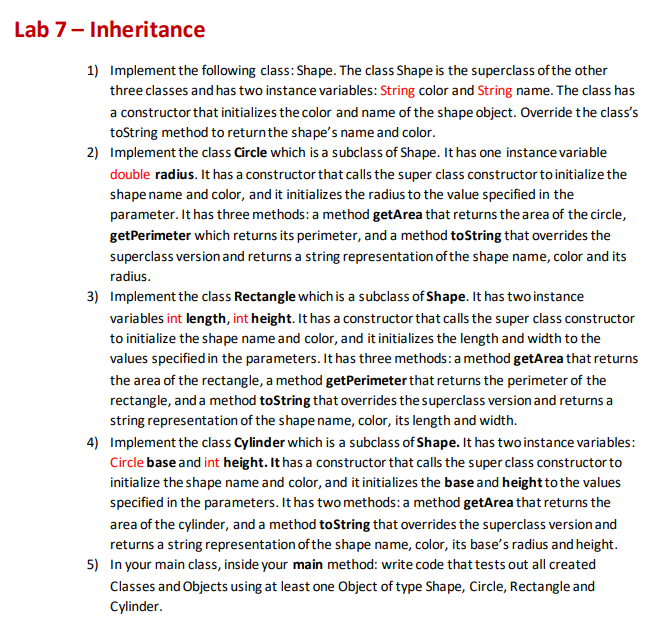 Solved Lab 7 - Inheritance 1) Implement the following class: | Chegg.com