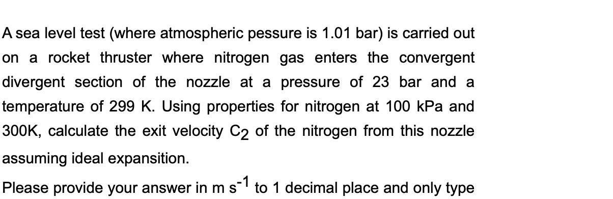 Solved A sea level test (where atmospheric pessure is | Chegg.com