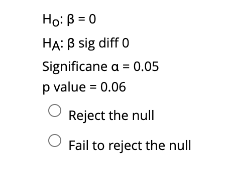Solved H0:β=0 HA:β sig diff 0 Significane a=0.05 p value | Chegg.com