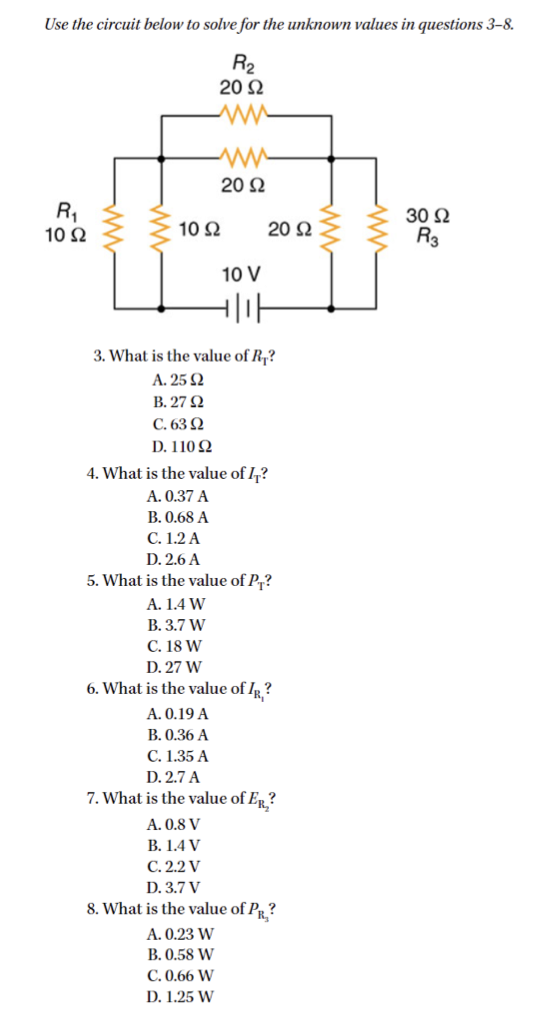 Solved Use the circuit below to solve for the unknown values | Chegg.com