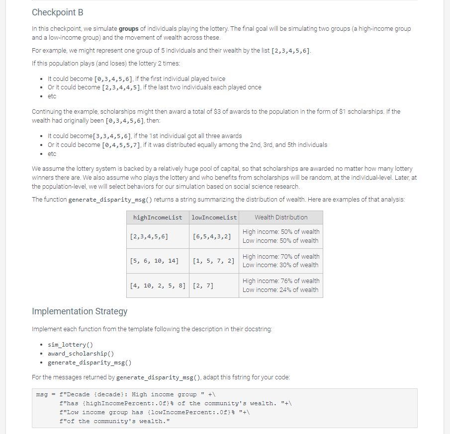 Solved In this checkpoint, we simulate groups of individuals | Chegg.com