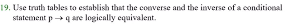 Solved 19. Use truth tables to establish that the converse | Chegg.com