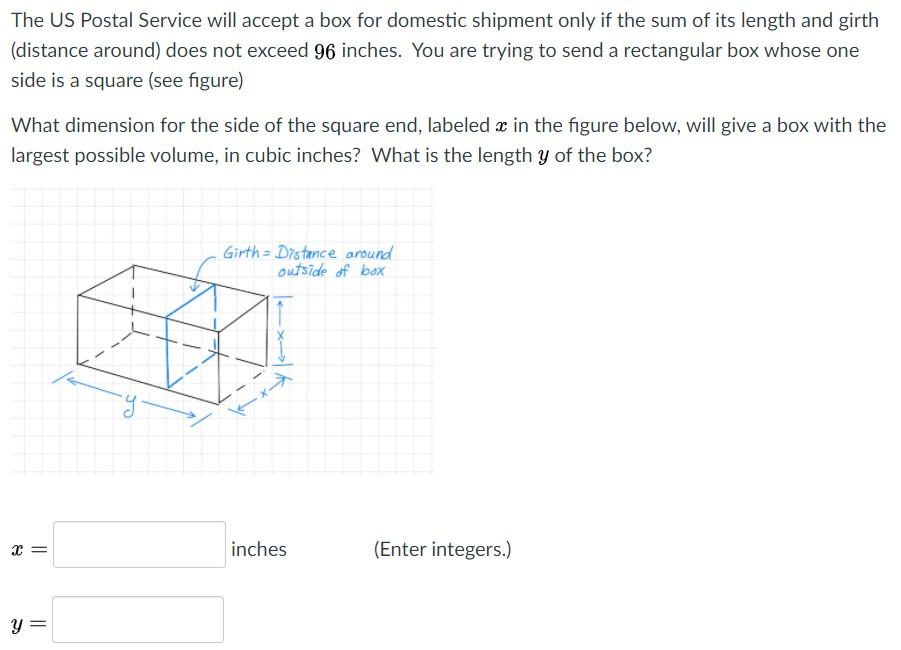 Solved The US Postal Service will accept a box for domestic | Chegg.com