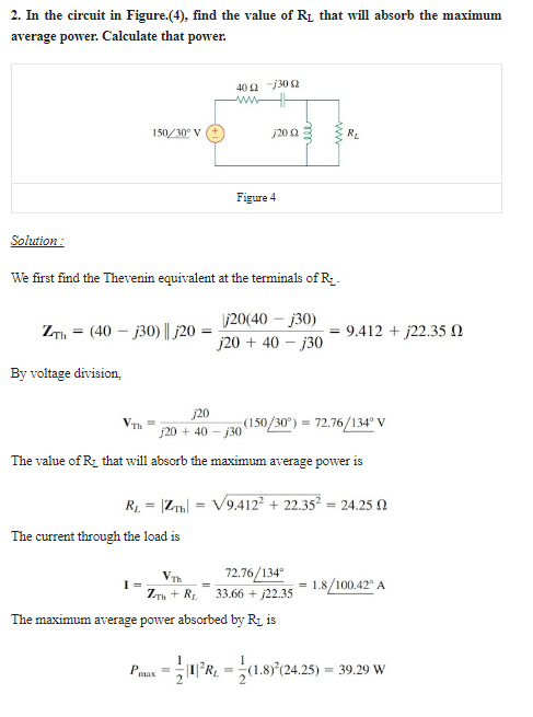 Solved Maximum Average Power Transfer Examples For better | Chegg.com