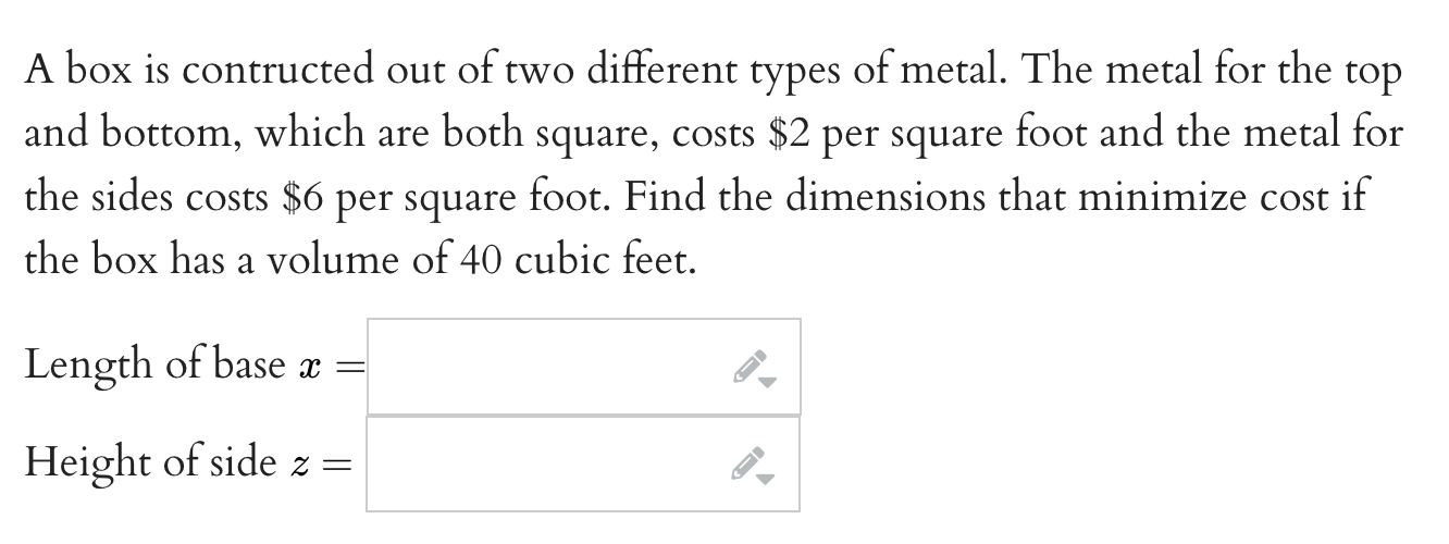 Solved A box is contructed out of two different types of | Chegg.com