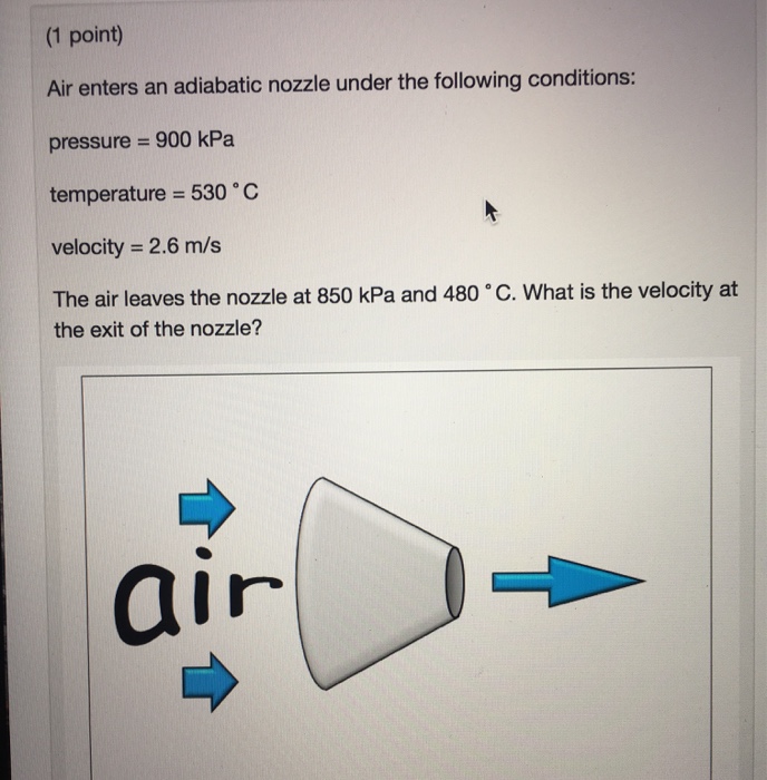Solved (1 point) Air enters an adiabatic nozzle under the | Chegg.com