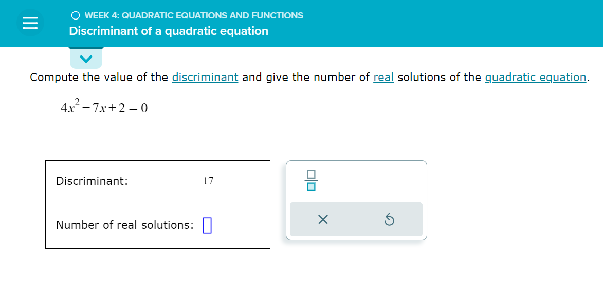 Compute the value of the discriminant and give the | Chegg.com