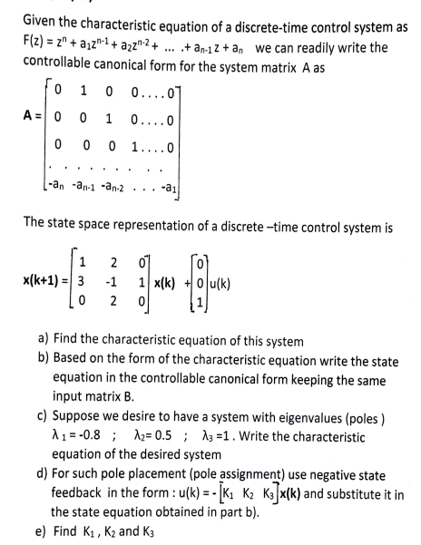 Solved Given the characteristic equation of a discrete-time | Chegg.com