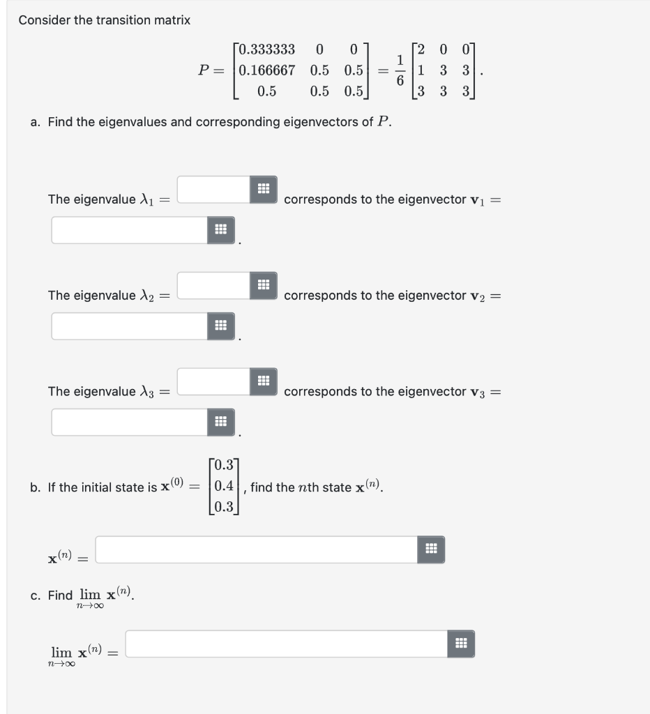 Solved Consider the transition matrix | Chegg.com