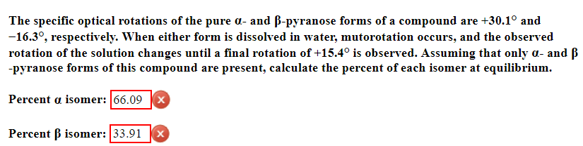 Solved The specific optical rotations of the pure α - and | Chegg.com