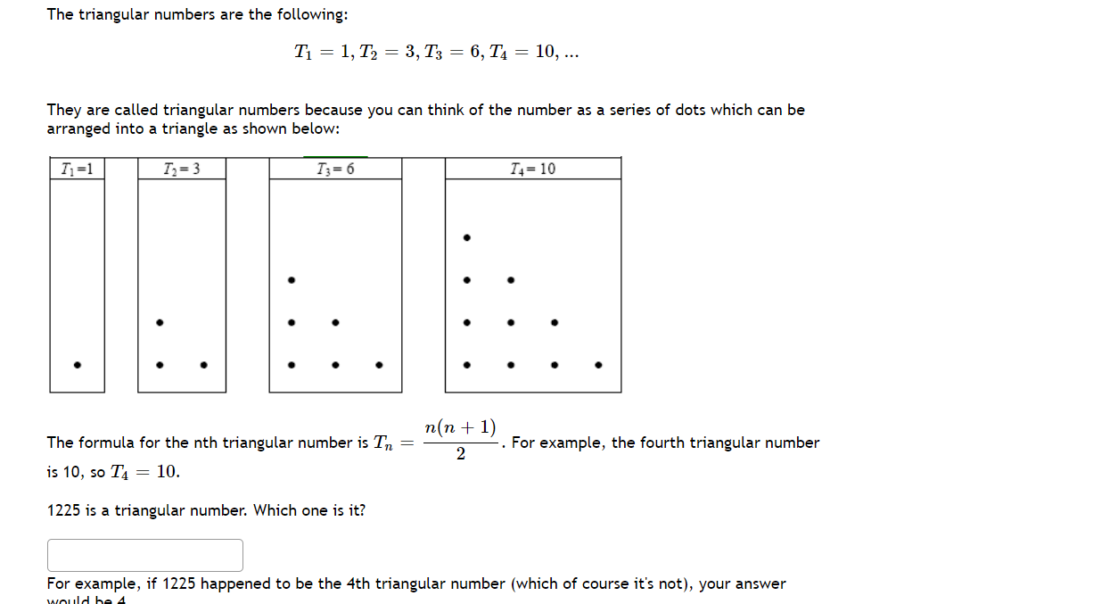 Solved The triangular numbers are the following: Ti = 1, T2 | Chegg.com