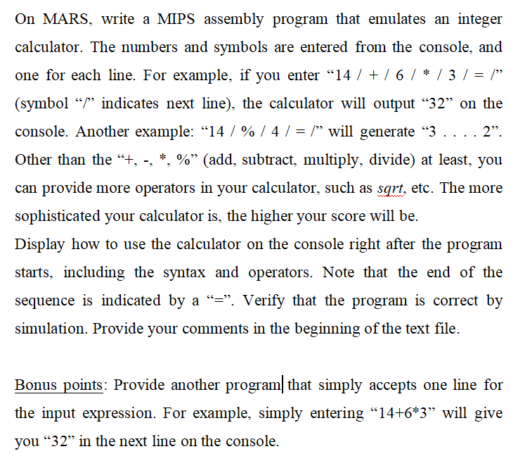 Solved = On MARS, write a MIPS assembly program that | Chegg.com