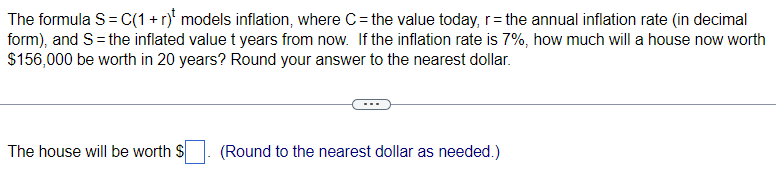 Solved The formula S=C(1+r)t models inflation, where C= the | Chegg.com