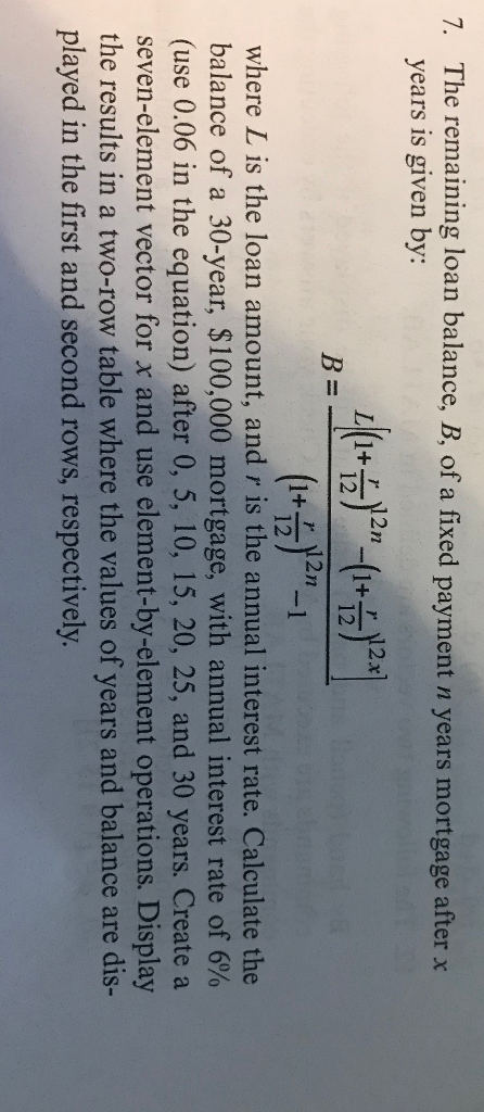 Solved The remaining loan balance, B, of a fixed payment n | Chegg.com