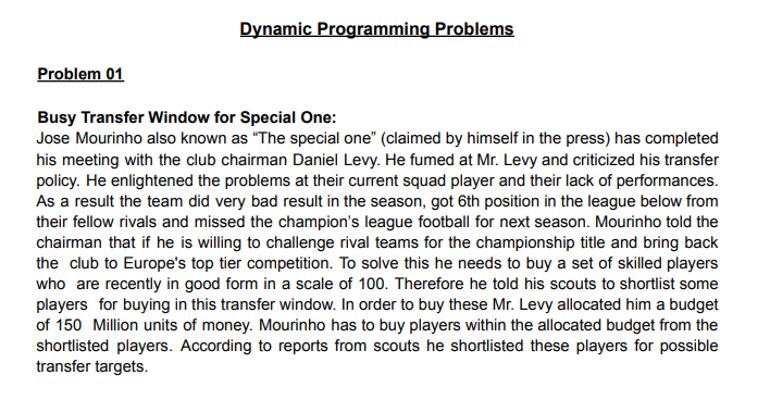 Solved Dynamic Programming Problems Problem 01 Busy Transfer | Chegg.com
