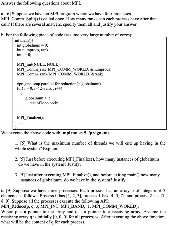 Solved Answer the following questions about MPI.a. [6] | Chegg.com