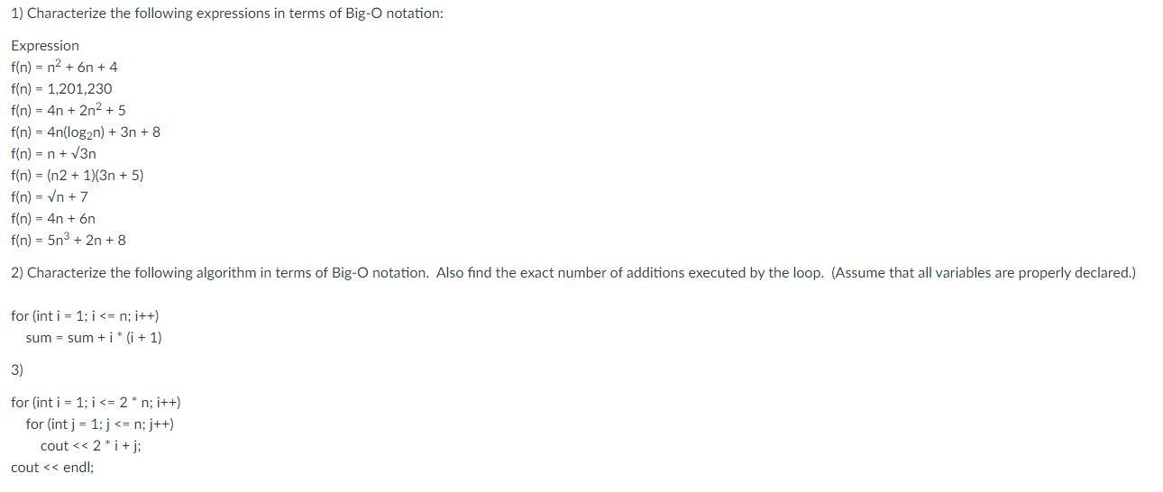 Solved 1) Characterize the following expressions in terms of | Chegg.com